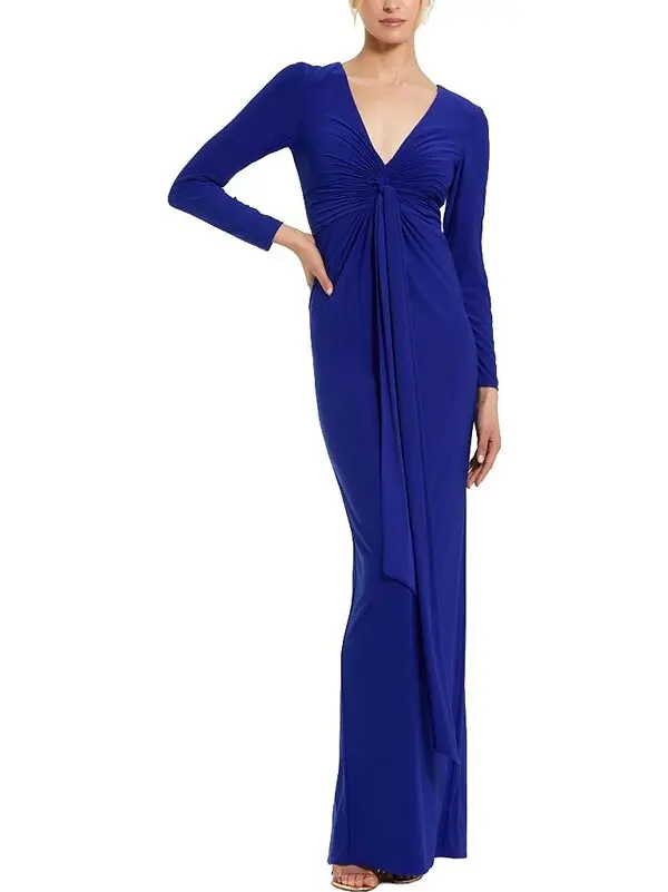 Mac Duggal Long Sleeve Jersey Twist Knot Gown - Cobalt