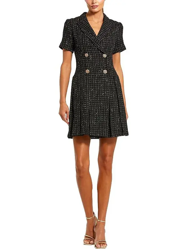 Mac Duggal Short Sleeve Tweed Blazer Mini Dress - Black