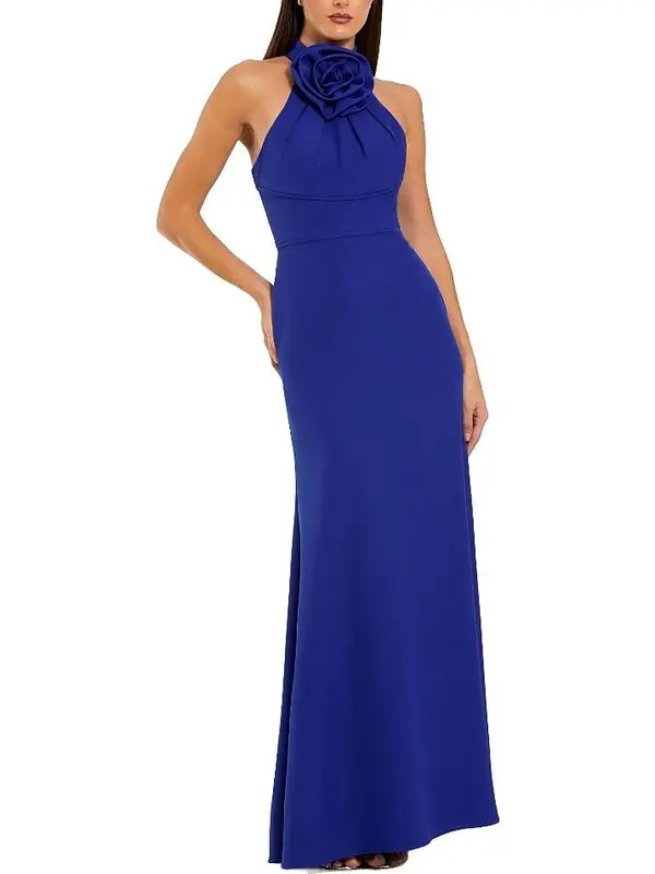 Mac Duggal Flower Halter Neck Crepe Column Gown - Cobalt