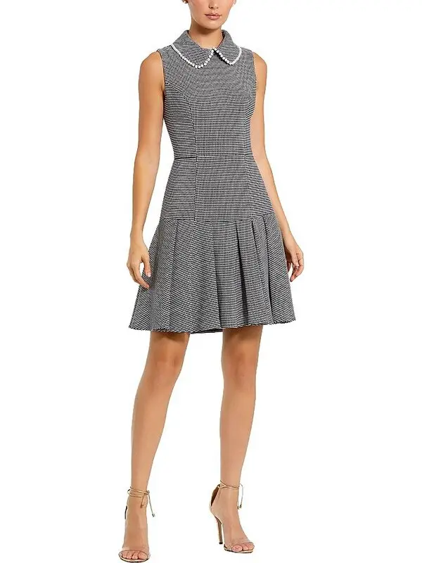 Mac Duggal Sleeveless Collared Boucle Mini Dress - Black And White