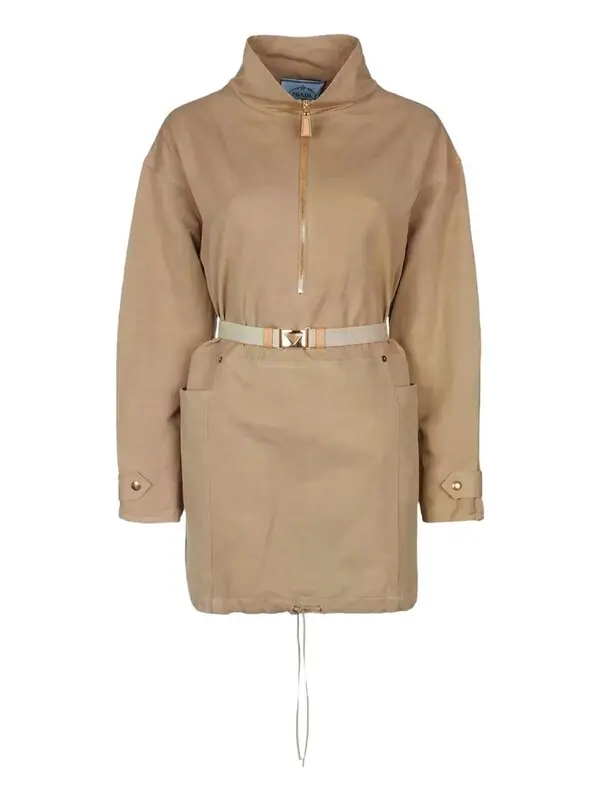 Prada Belted Half-zip Coat - Brown