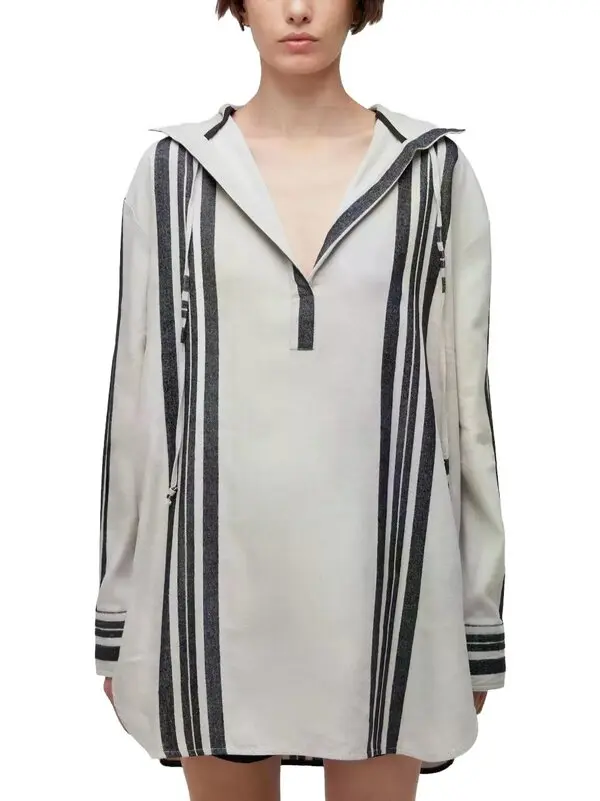 OSKLEN Hooded Striped Shirt Dress - White