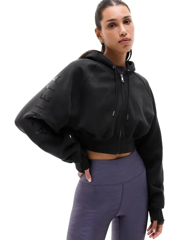 Athleta Simone Biles Forever Fleece Crop Full Zip - Black