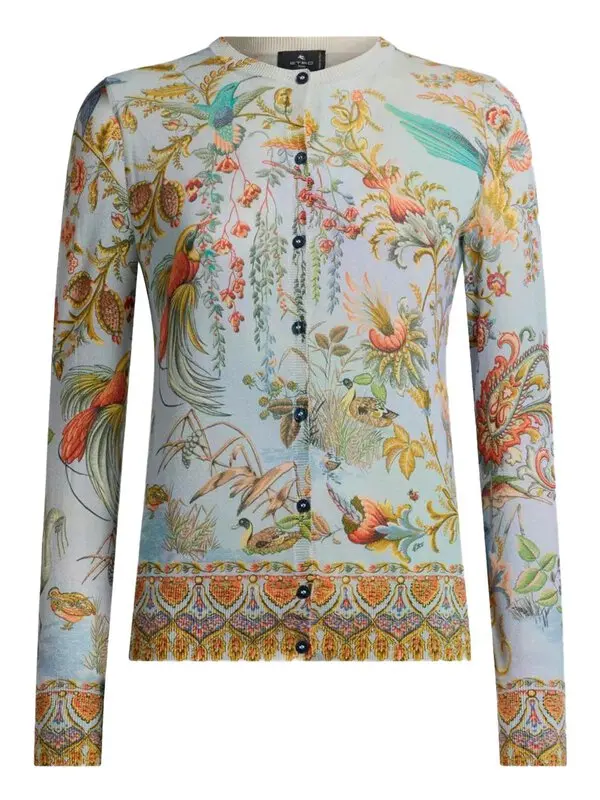 Etro Flora And Fauna Motif Cardigan - Blue