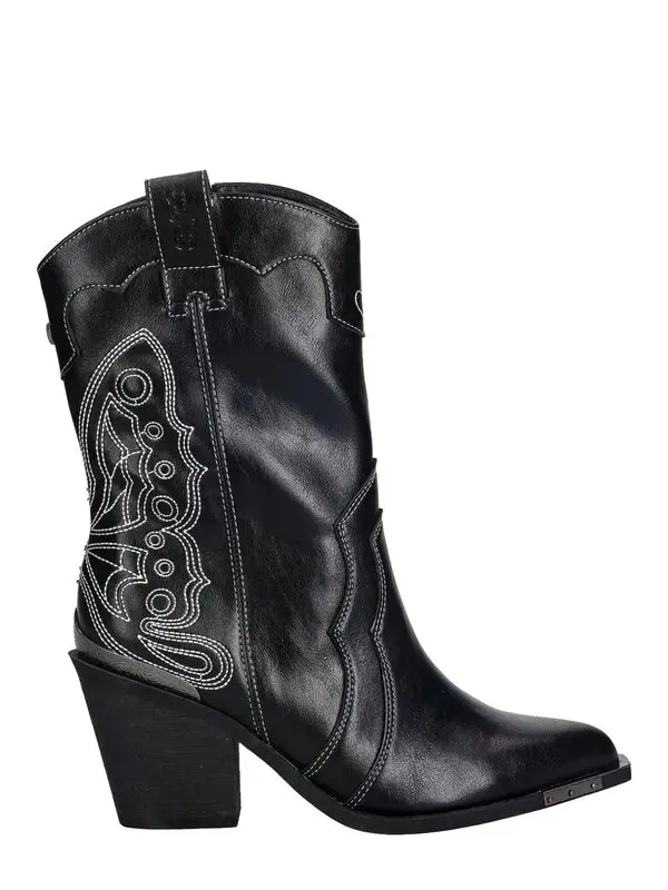 BUFFALO 80mm Butterfly Embroidery Boots - Black