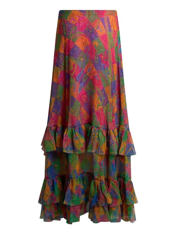 Etro Crepe Paisley Silk Midi Skirt - Pink
