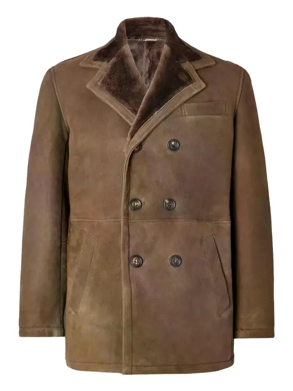 Eleventy Shearling Button Jacket - Brown