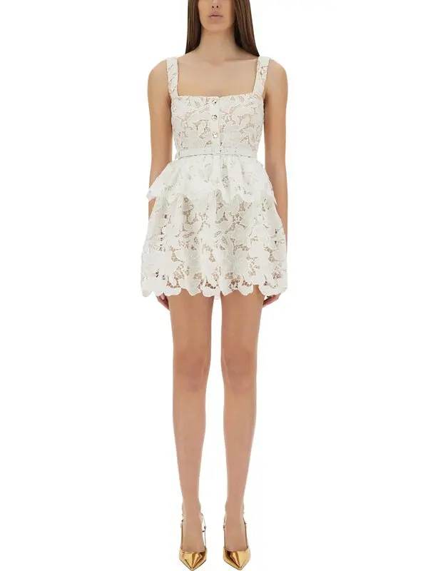 SELF-PORTRAIT Lace Ruffle Mini Dress - White