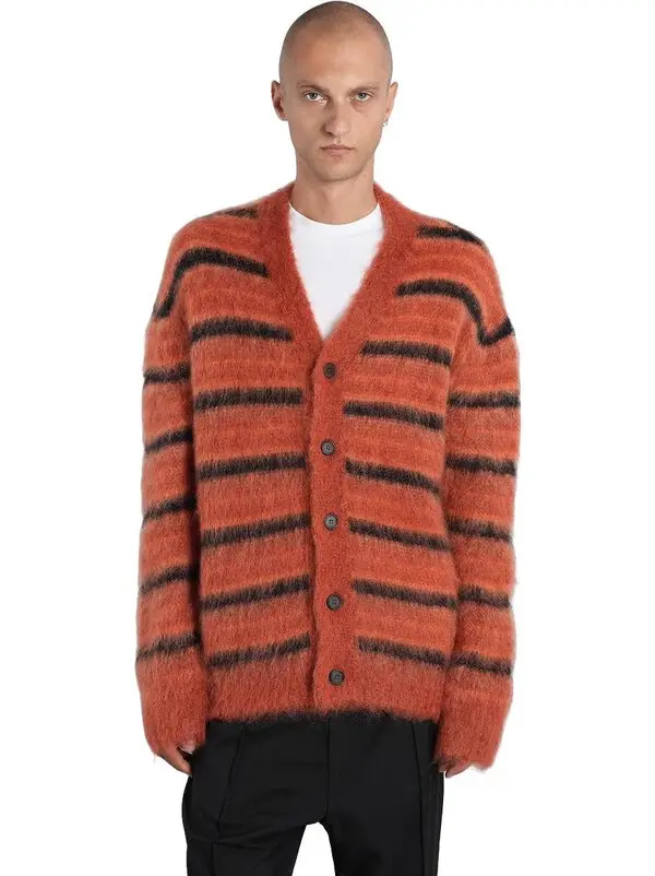 Marni Striped Mohair-blend Cardigan - Orange