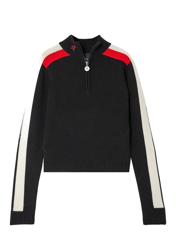 Perfect Moment La Tour Intarsia Merino Wool Half-zip Sweater - Black