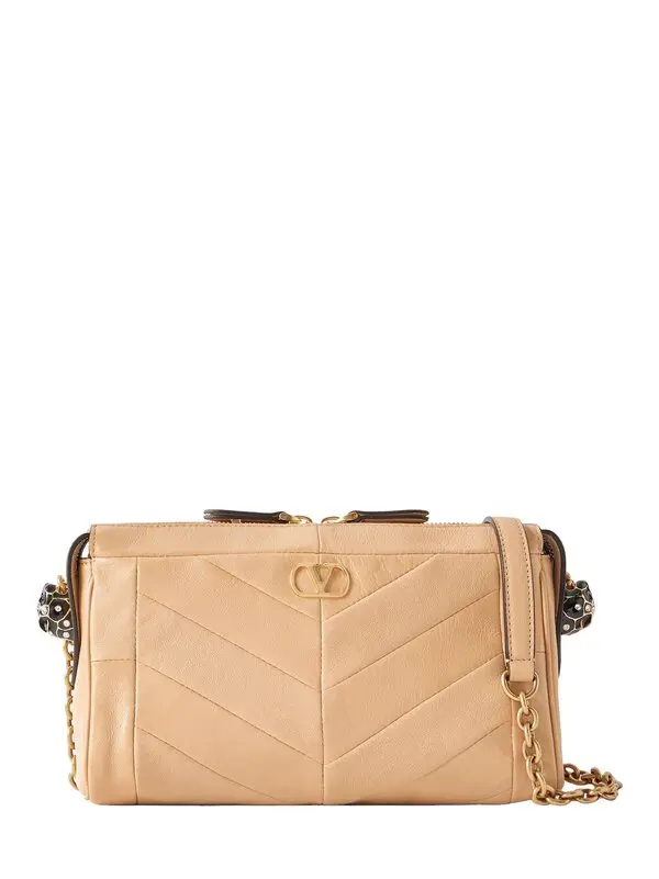 Valentino Garavani Panthea Paneled Leather Shoulder Bag - Neutrals