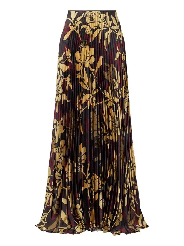 S.S.DALEY Kate Floral-print Pleated Maxi Skirt - Brown