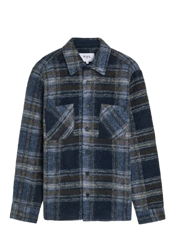 WAX LONDON Whiting Checked Wool-blend Overshirt - Navy
