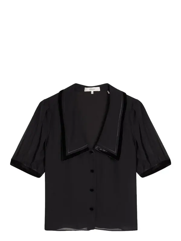 FRAME Velvet-trim Silk-chiffon Blouse - Black