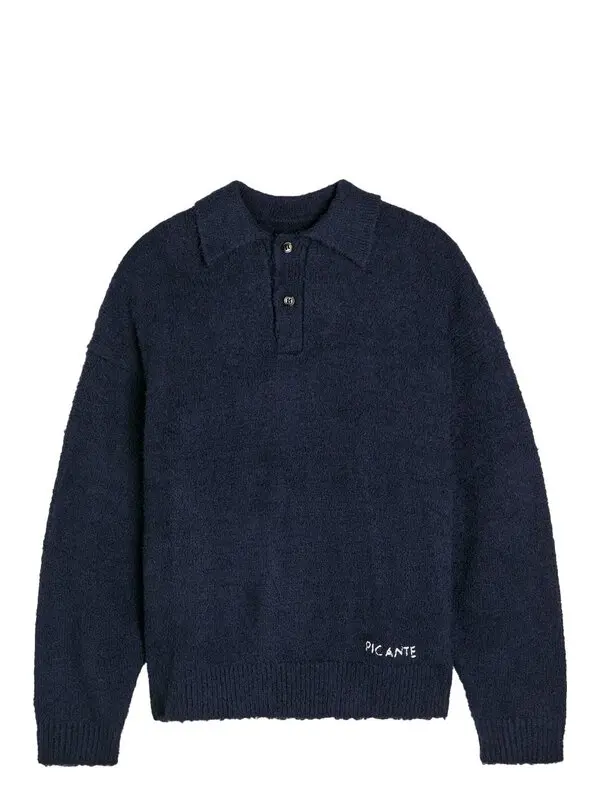 PICANTE Shaggy Logo-embroidered Cotton-blend Polo Jumper - Navy