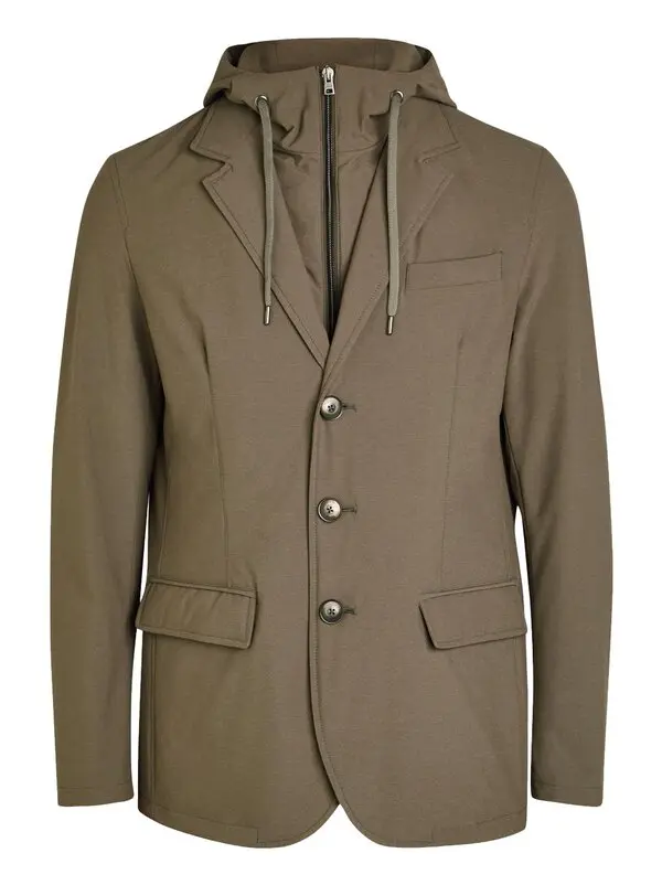 Herno Hooded-insert Layered Nylon Blazer Jacket - Taupe