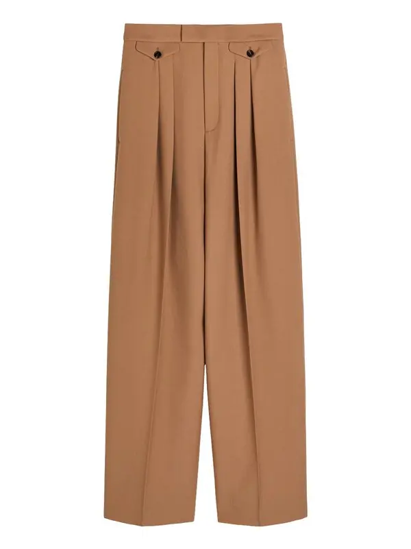 Chloé Pleated Straight-leg Wool Trousers - Brown