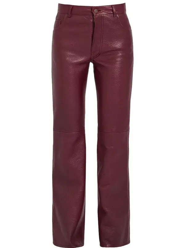 Chloé Grained Leather Flared Trousers - Dark Red