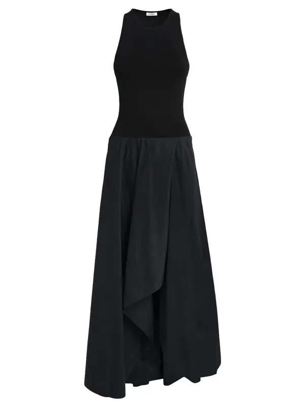 ST. AGNI Cotton-blend Asymmetric Maxi Dress - Black