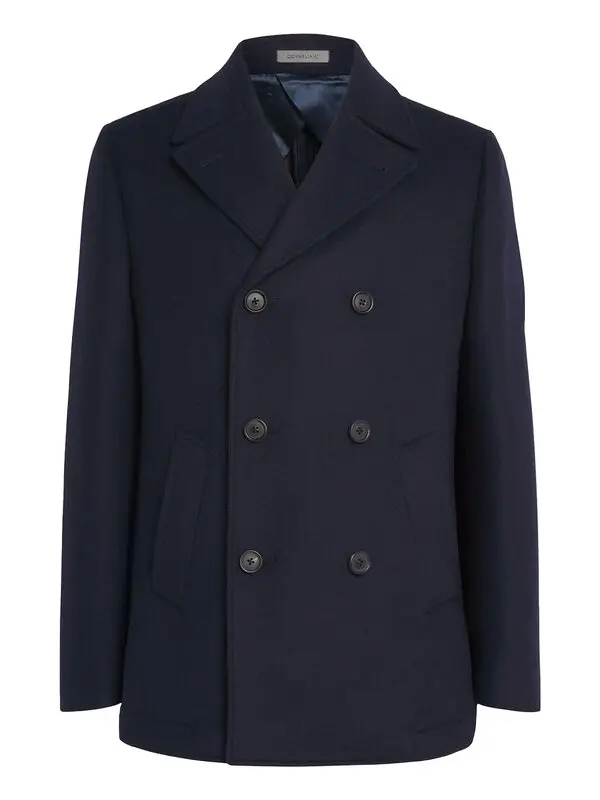 Corneliani Wool, Silk And Cashmere Pea Coat - Navy
