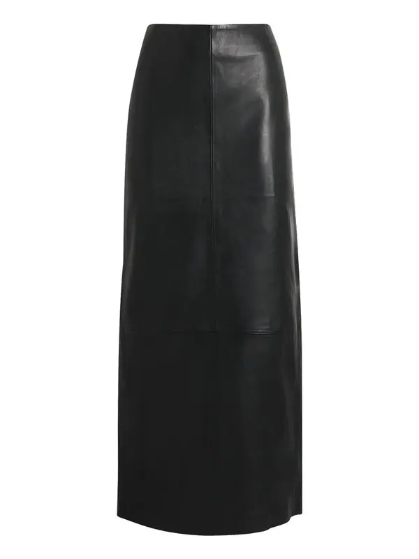 ST. AGNI Column Leather Maxi Skirt - Black