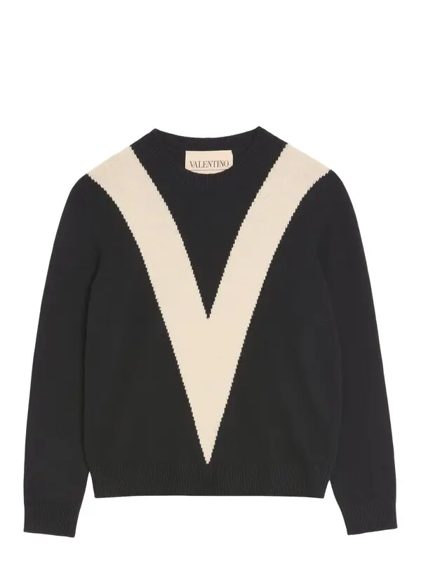 Valentino Garavani Virgin Wool V Logo Boxy Sweater - Black