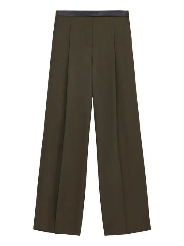 Loewe Wool Wide-leg Trousers With Leather Band - Green