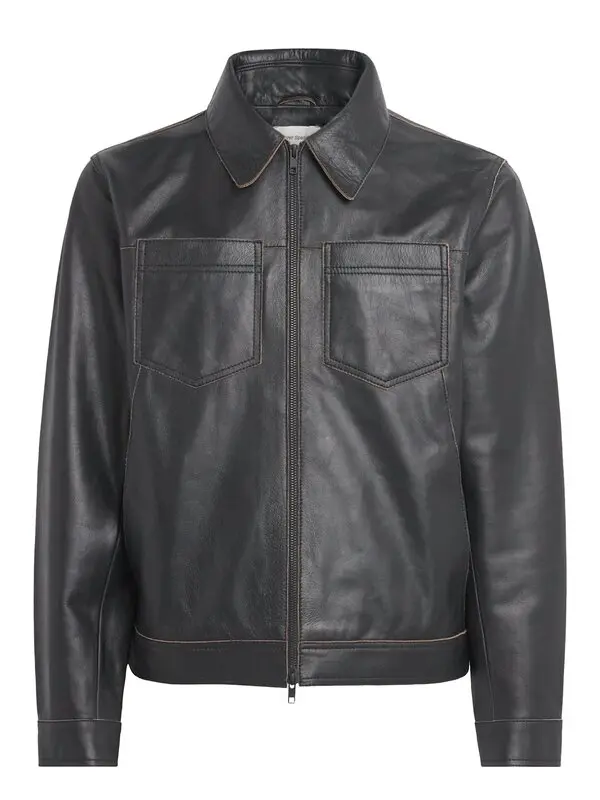 Oliver Spencer Contrast Stitch Leather Jacket - Black
