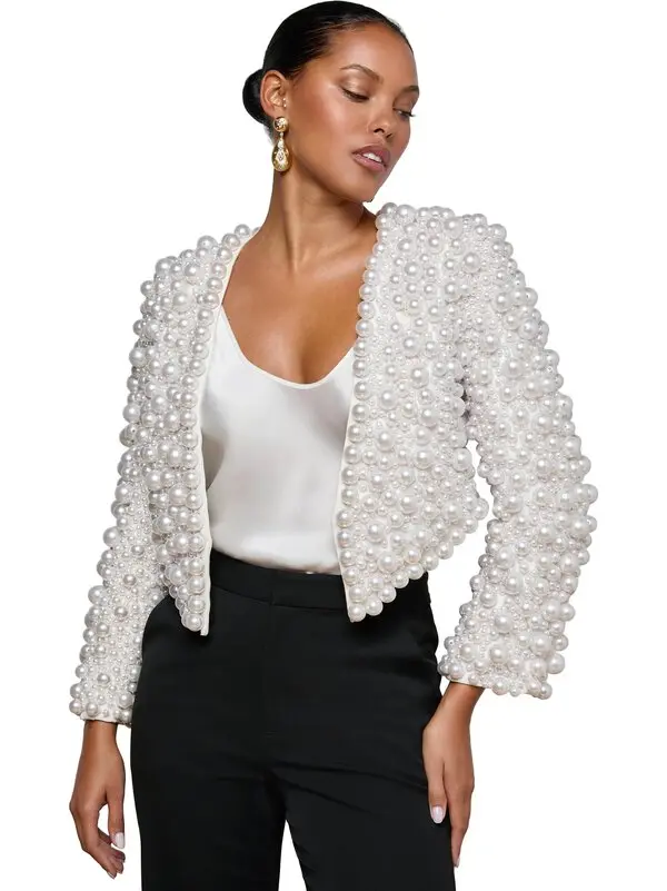 L'Agence Belle Oversized Pearl Jacket - Ivory Mixed Pearls
