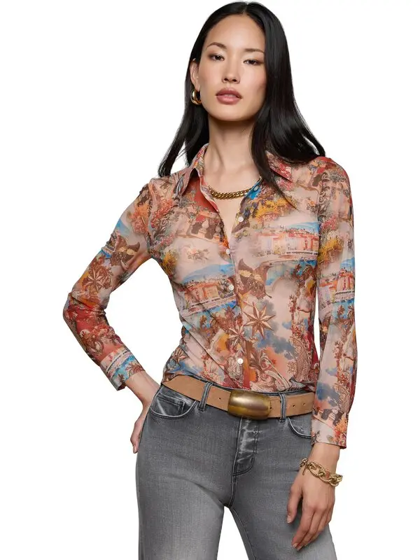 L'Agence Indiana Mesh Blouse Top - Multi Collage
