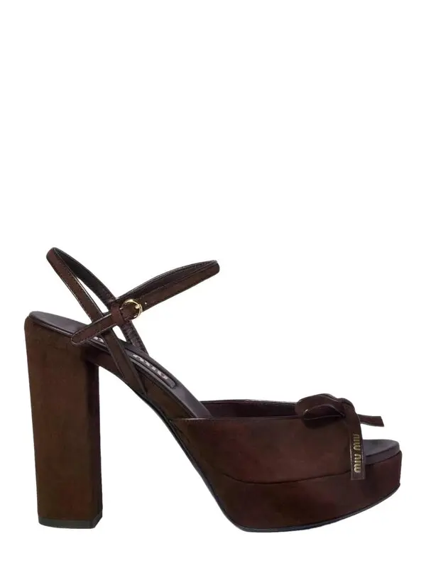Miu Miu Bow-detail Block-heel Sandals - Brown