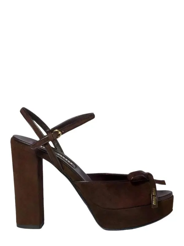 Miu Miu Bow-detail Block-heel Sandals - Brown