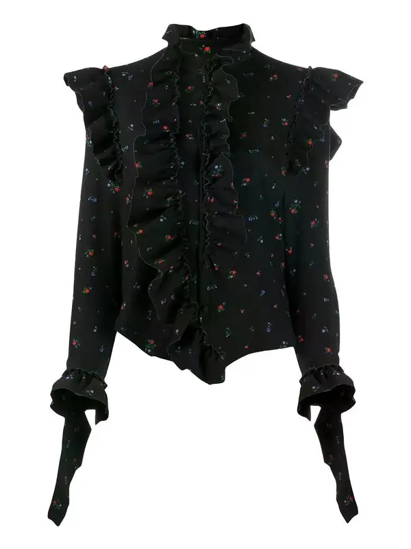 Vetements Floral Print Ruffled Shirt - Black