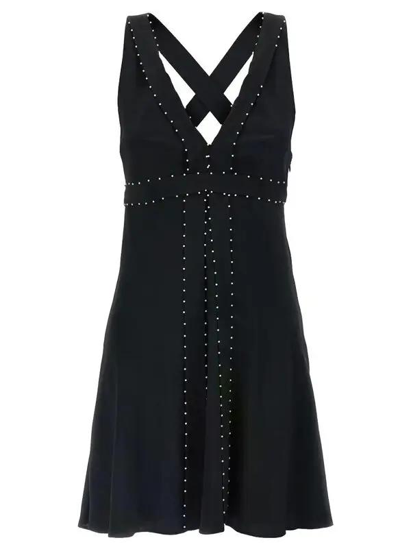 GIOVANNI BEDIN Pearl Appliqué V-neck Mini Dress - Black