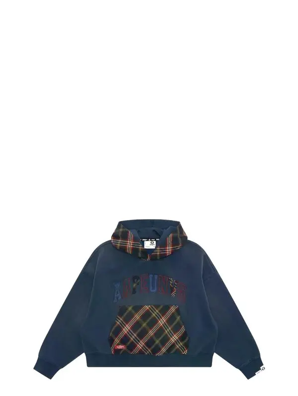 A BATHING APE Plaid Appliqué Hoodie - Blue