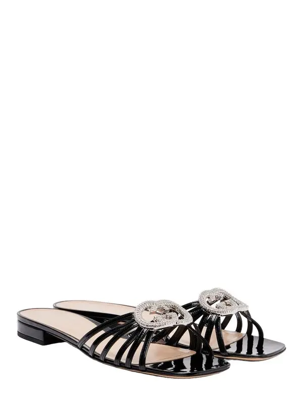 Gucci Interlocking G Patent Leather Sandals - Black