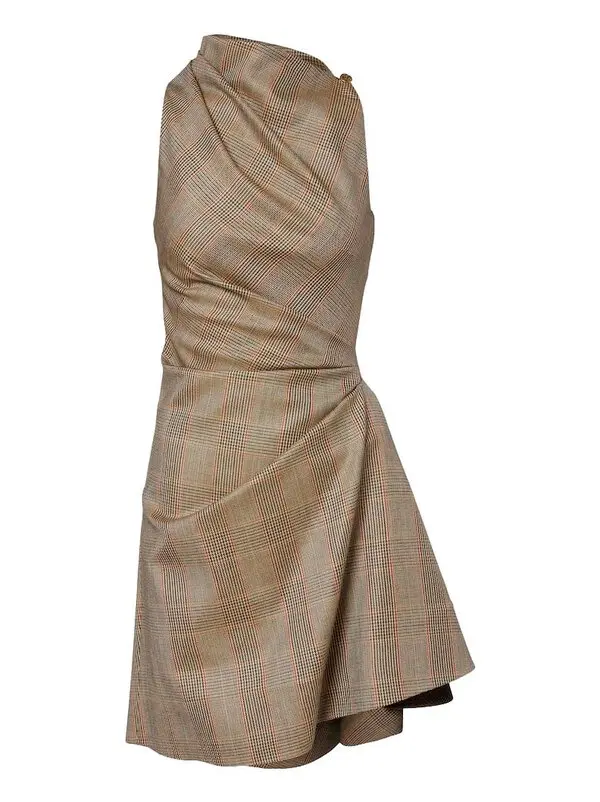 Alexander McQueen Prince Of Wales Check Wool Minidress - Beige