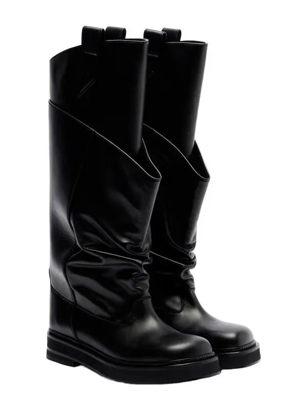 Attico Passeggiata Leather Combat Boots - Black