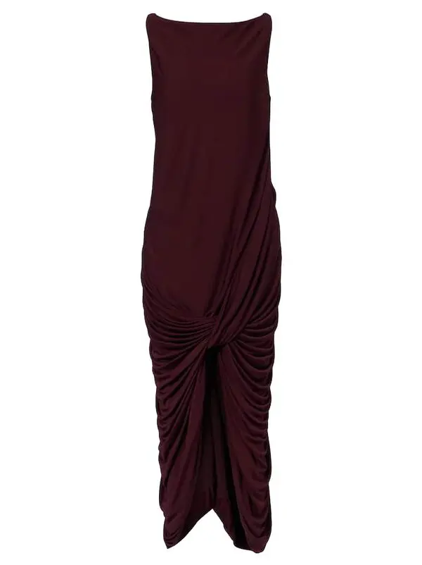 Loewe Draped Jersey Midi Dress - Burgundy