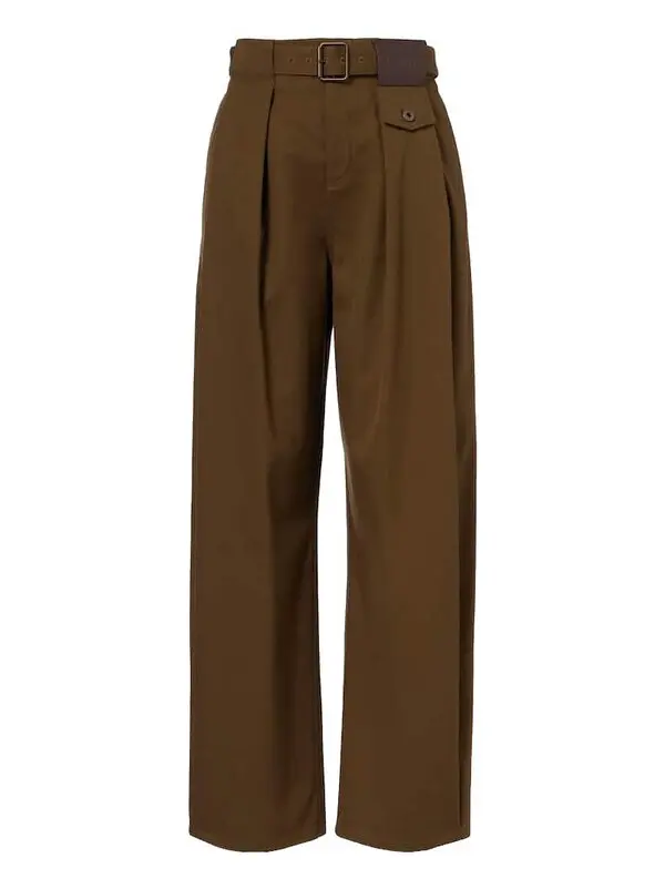 Loewe Belted Pleated Wide-leg Pants - Green