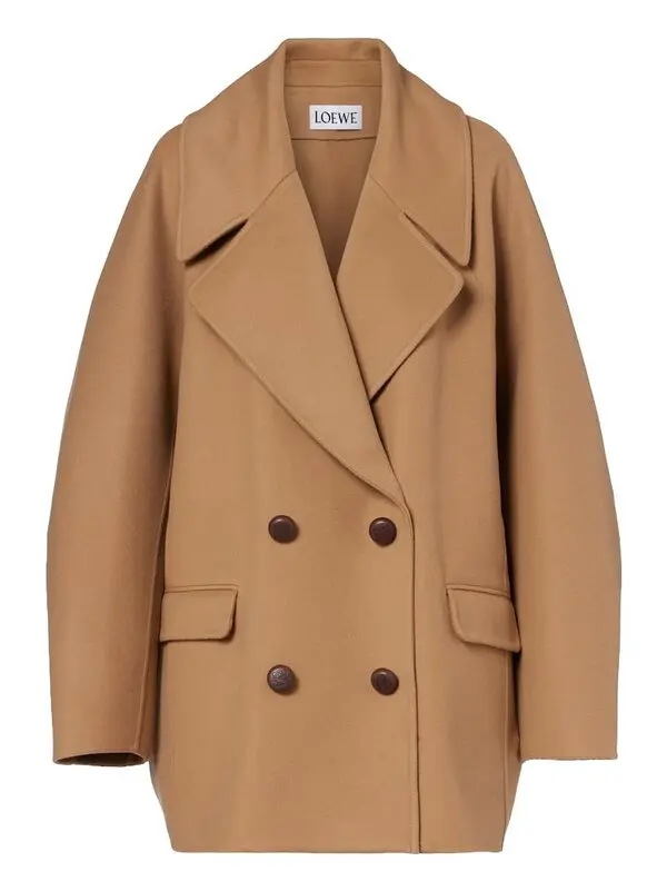 Loewe Oversized Wool Pea Coat - Beige