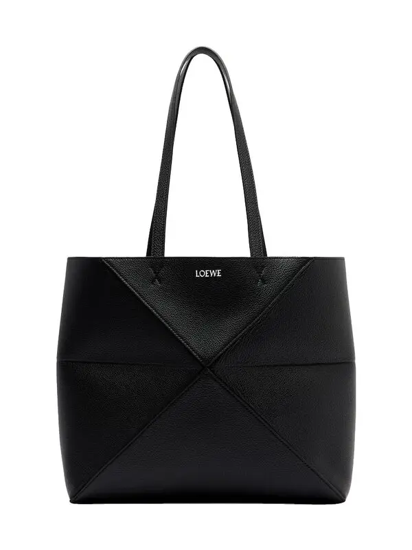 Loewe Puzzle Fold Medium Leather Tote Bag - Black
