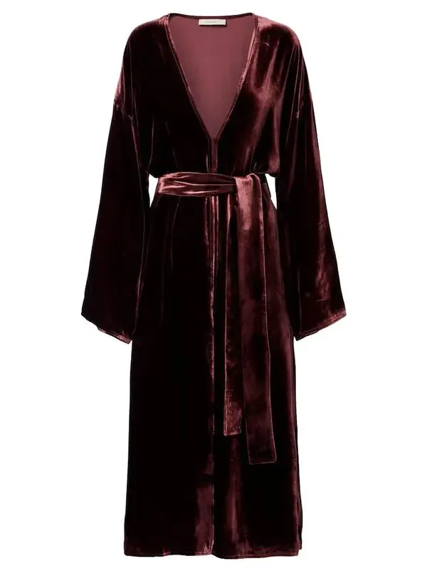 Asceno Belted Velvet Midi Dress - Burgundy