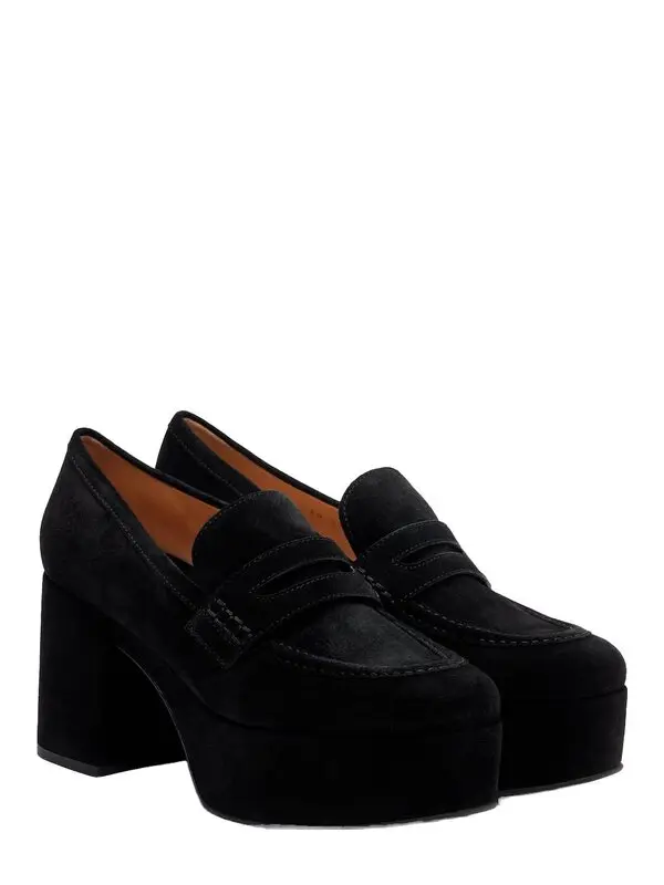 GIANVITO ROSSI 80 Suede Loafer Pumps - Black