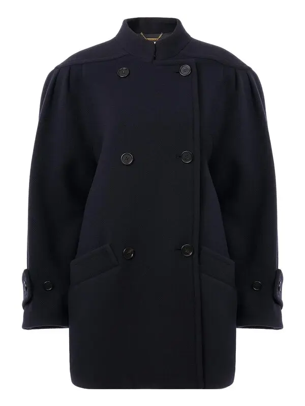 Chloé High-neck Double-breasted Wool Coat - Iconic Navy