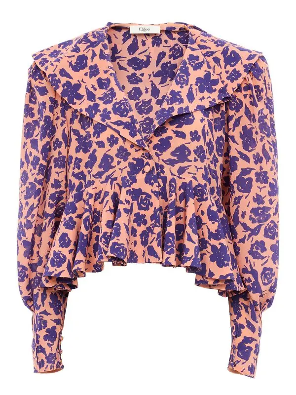 Chloé V-neck Crêpe De Chine Top - Pink - Blue
