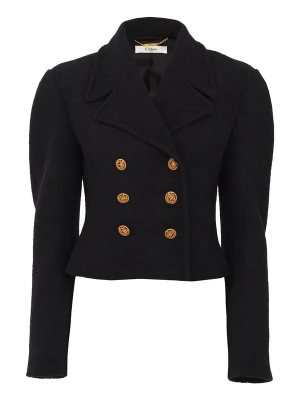 Chloé Double-breasted Cropped Bouclé Jacket - Black