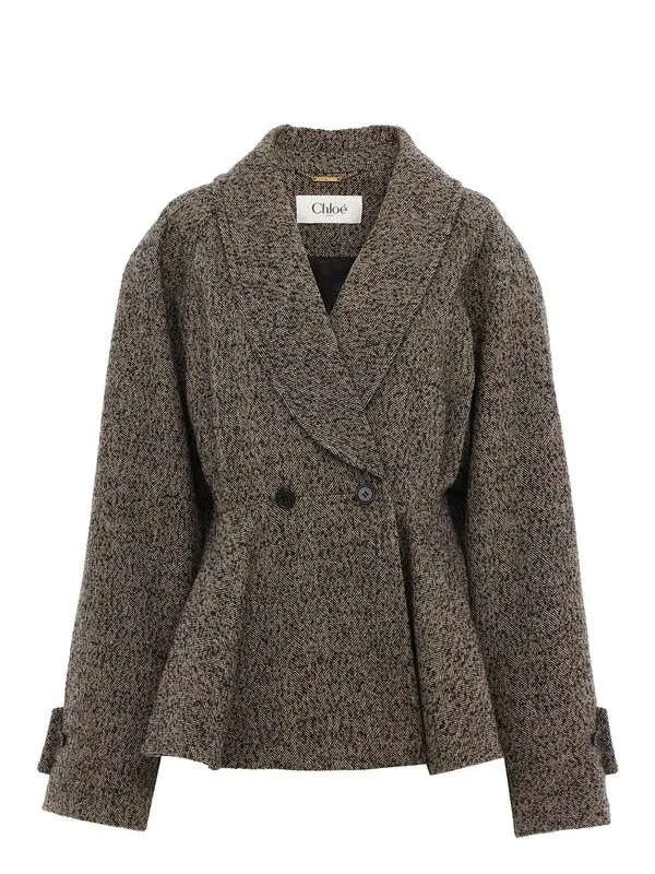 Chloé Short Riding Coat In Chevron Wool - Beige - Black