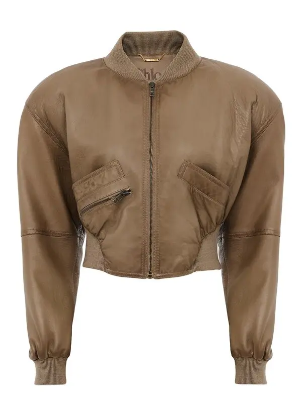 Chloé Leather Cropped Blouson - Baobab Brown