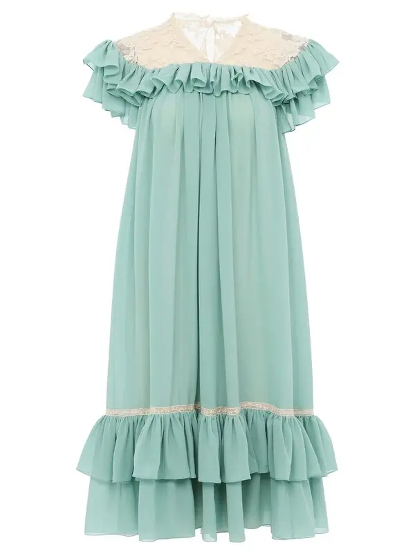 Chloé Short-sleeve Mini Dress With Lace Insert - Blurred Green